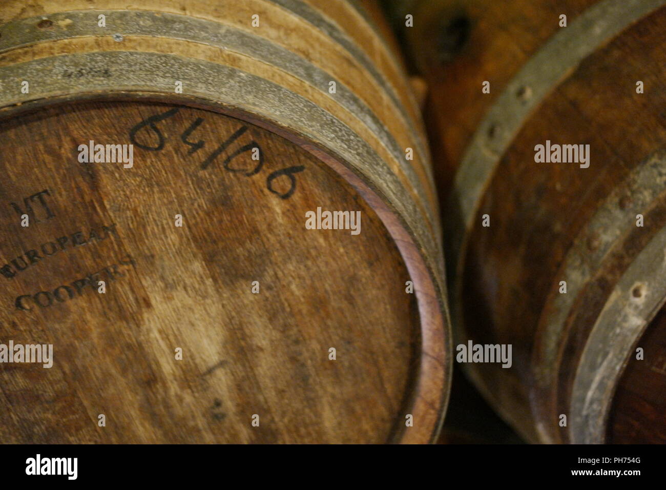 Close up Lying Vintage Wooden Barrel Stock Photo - Alamy