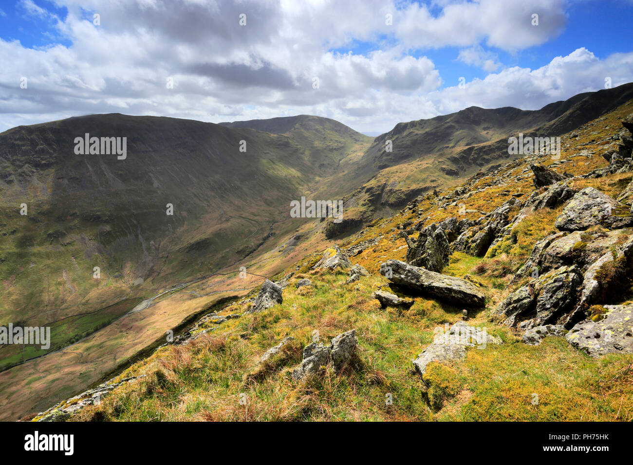 View through the Grisedale Valley above Patterdale, Ullswater lake ...