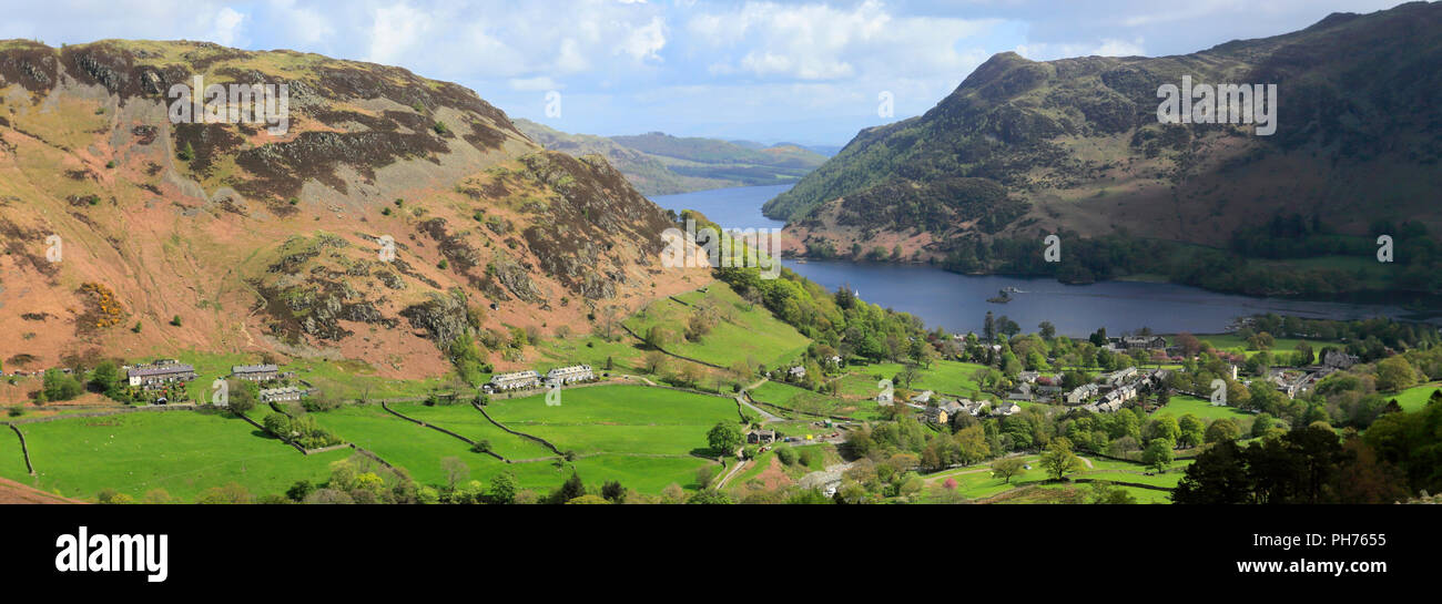 View of Glenridding village and Ullswater lake, Lake District National ...