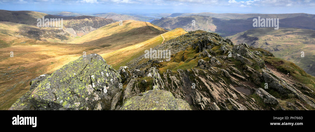 Striding Edge ridge on the way to Helvellyn fell, Lake District ...