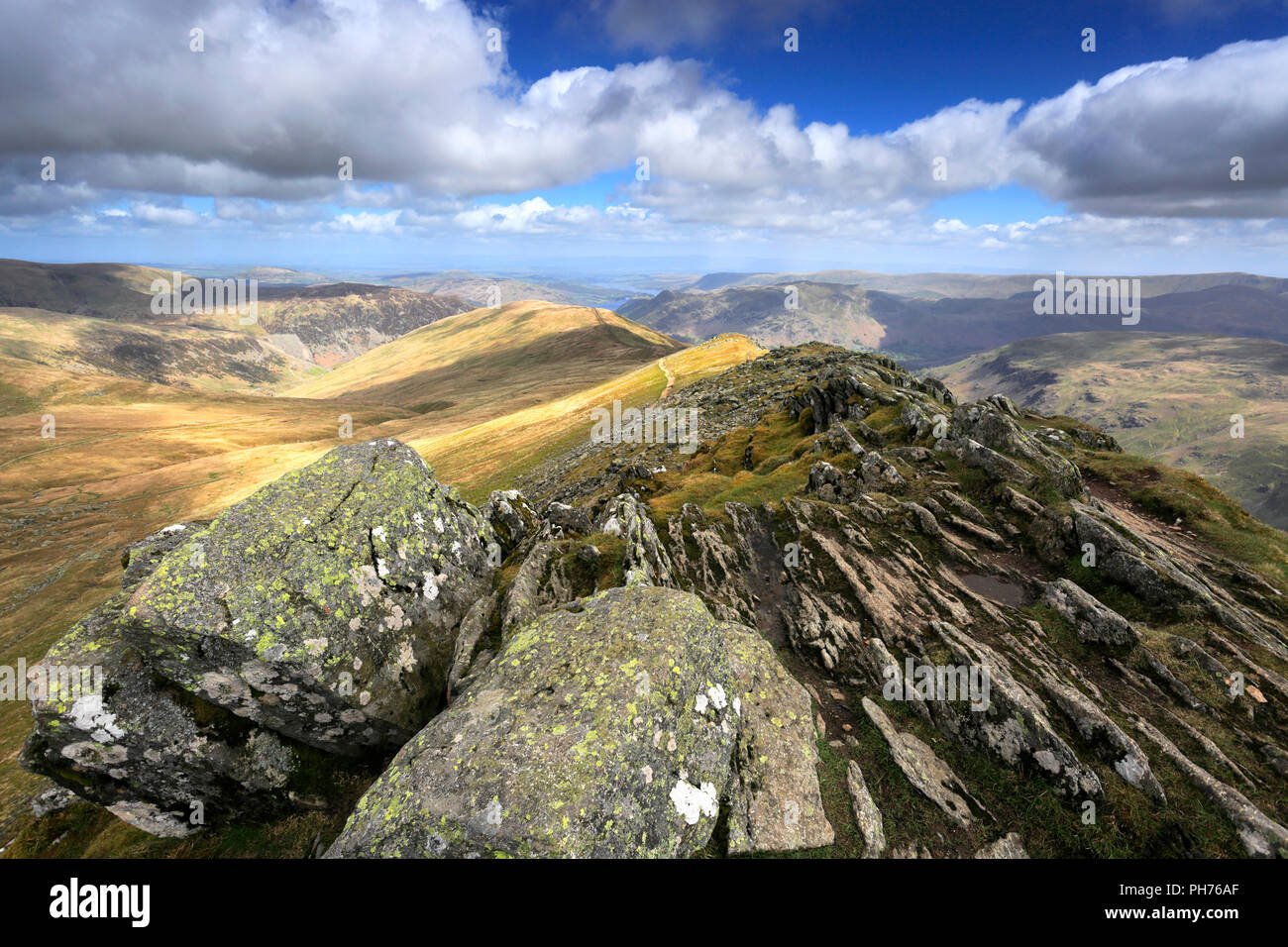 Striding Edge ridge on the way to Helvellyn fell, Lake District ...