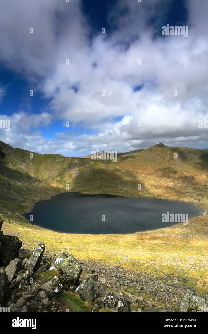 Spring view over Red tarn, Swirral Edge and Helvellyn fell, Lake ...