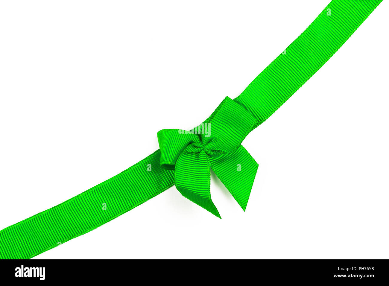 Green ribbon with loop on white background Stock Photo - Alamy