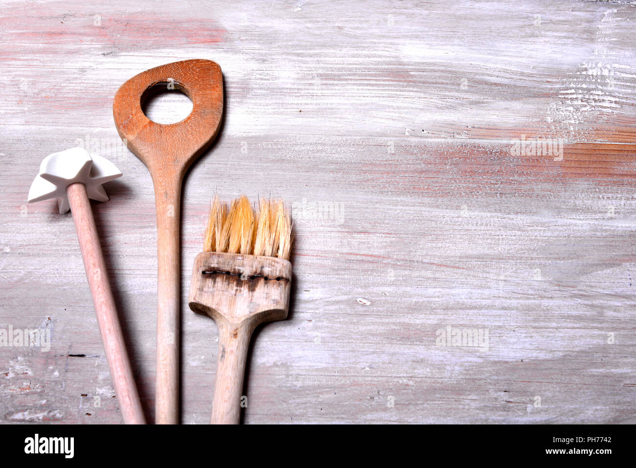 Cooking wooden spoon background Stock Photo - Alamy