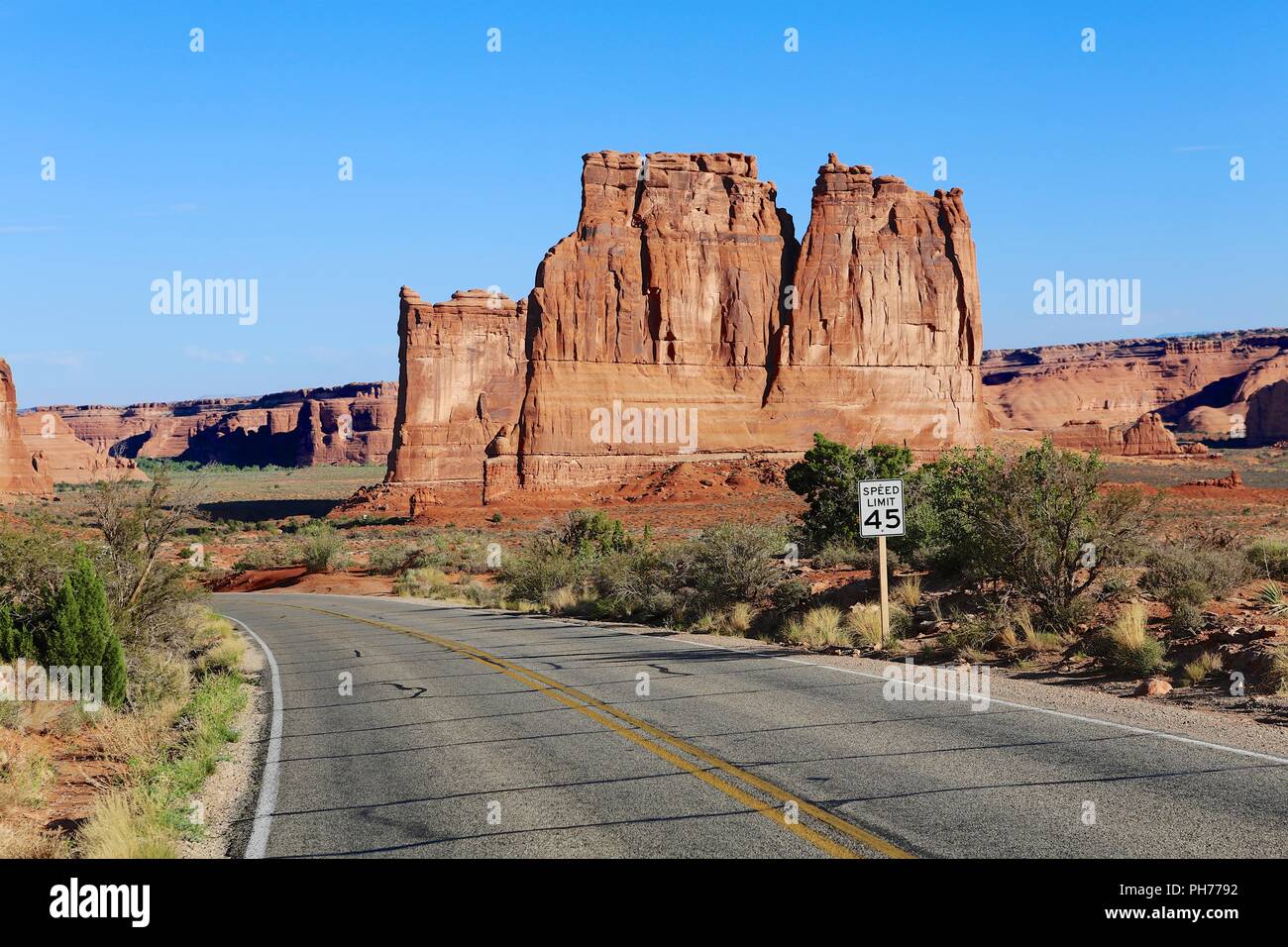 speed limit at arches national park USA Utah Stock Photo - Alamy