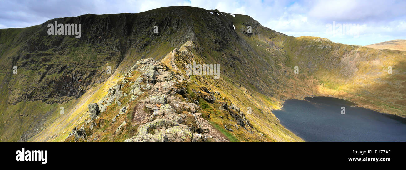 Striding Edge ridge on the way to Helvellyn fell, Lake District ...