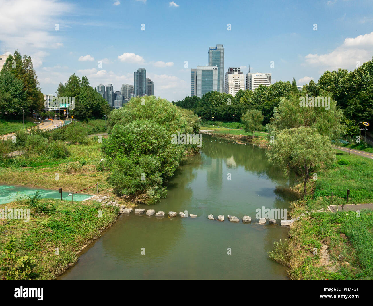 Yangjae park located in central of Seoul, with a stream, and stepping ...