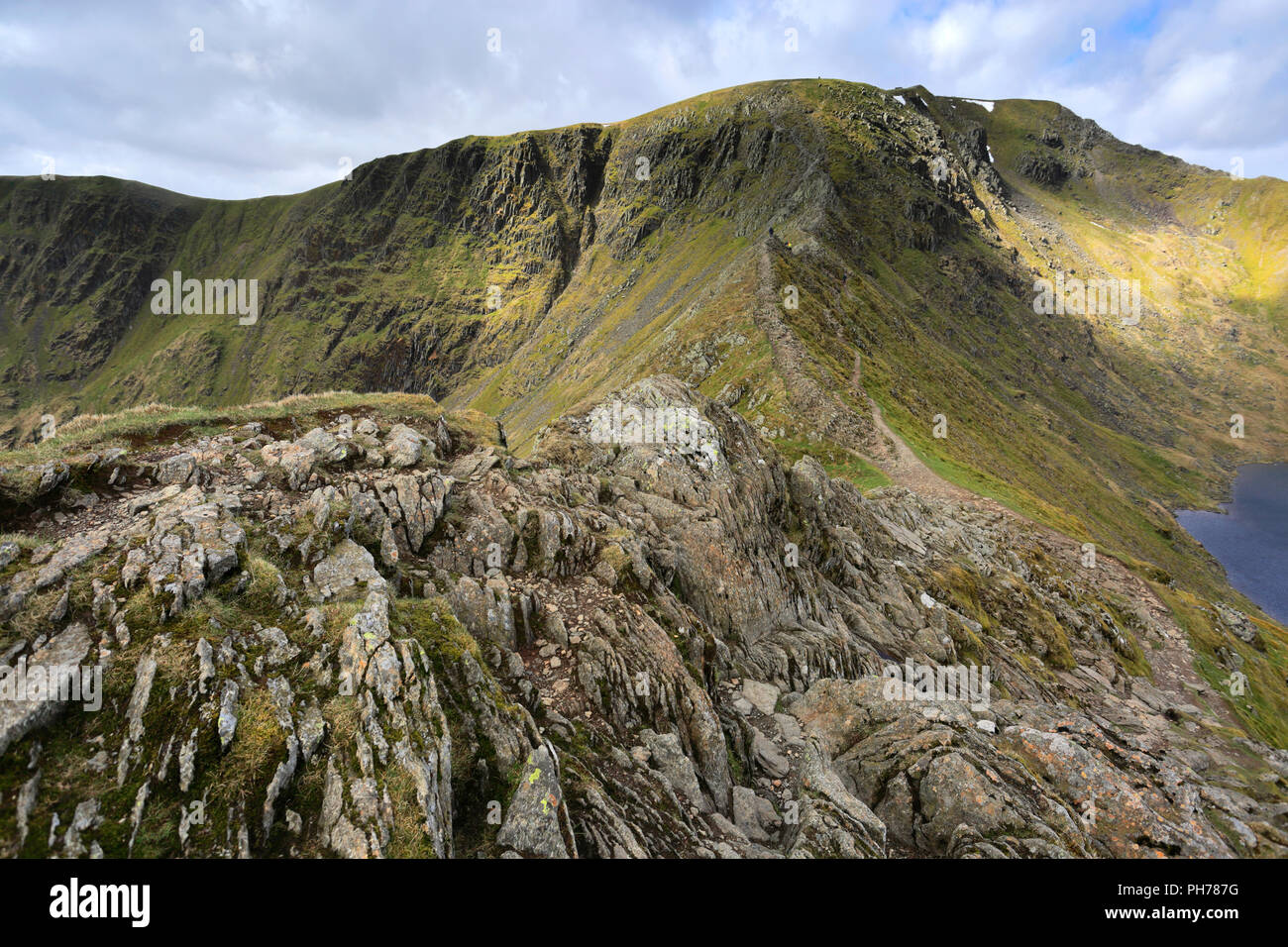 Striding Edge ridge on the way to Helvellyn fell, Lake District ...