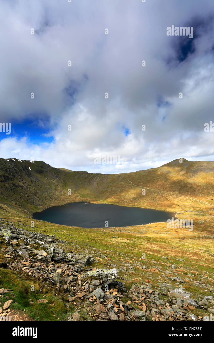 Spring view over Red tarn, Swirral Edge and Helvellyn fell, Lake ...