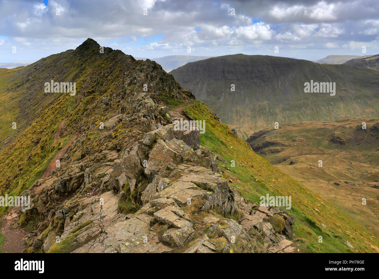 Striding Edge ridge on the way to Helvellyn fell, Lake District ...