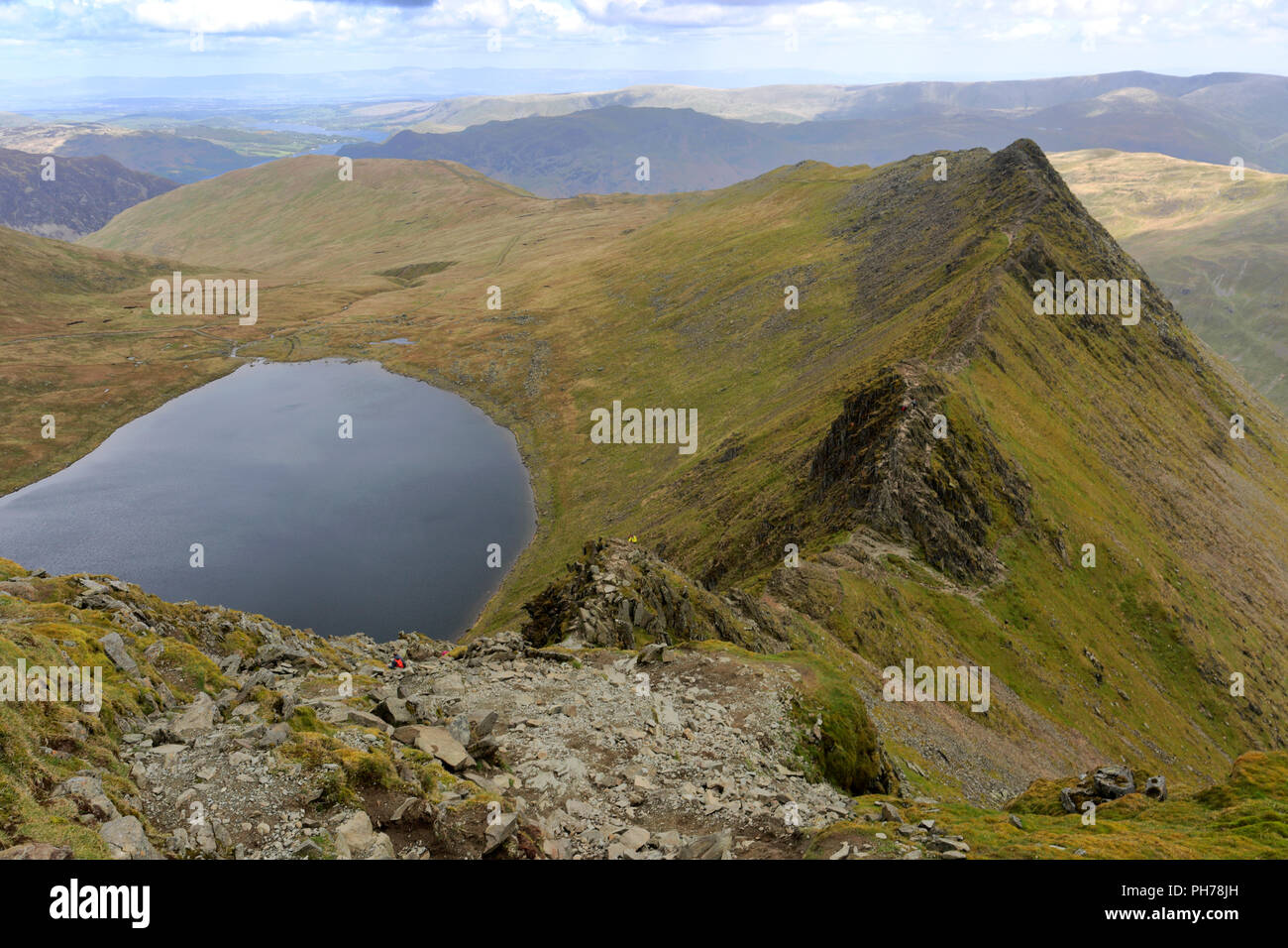 Striding Edge ridge on the way to Helvellyn fell, Lake District ...