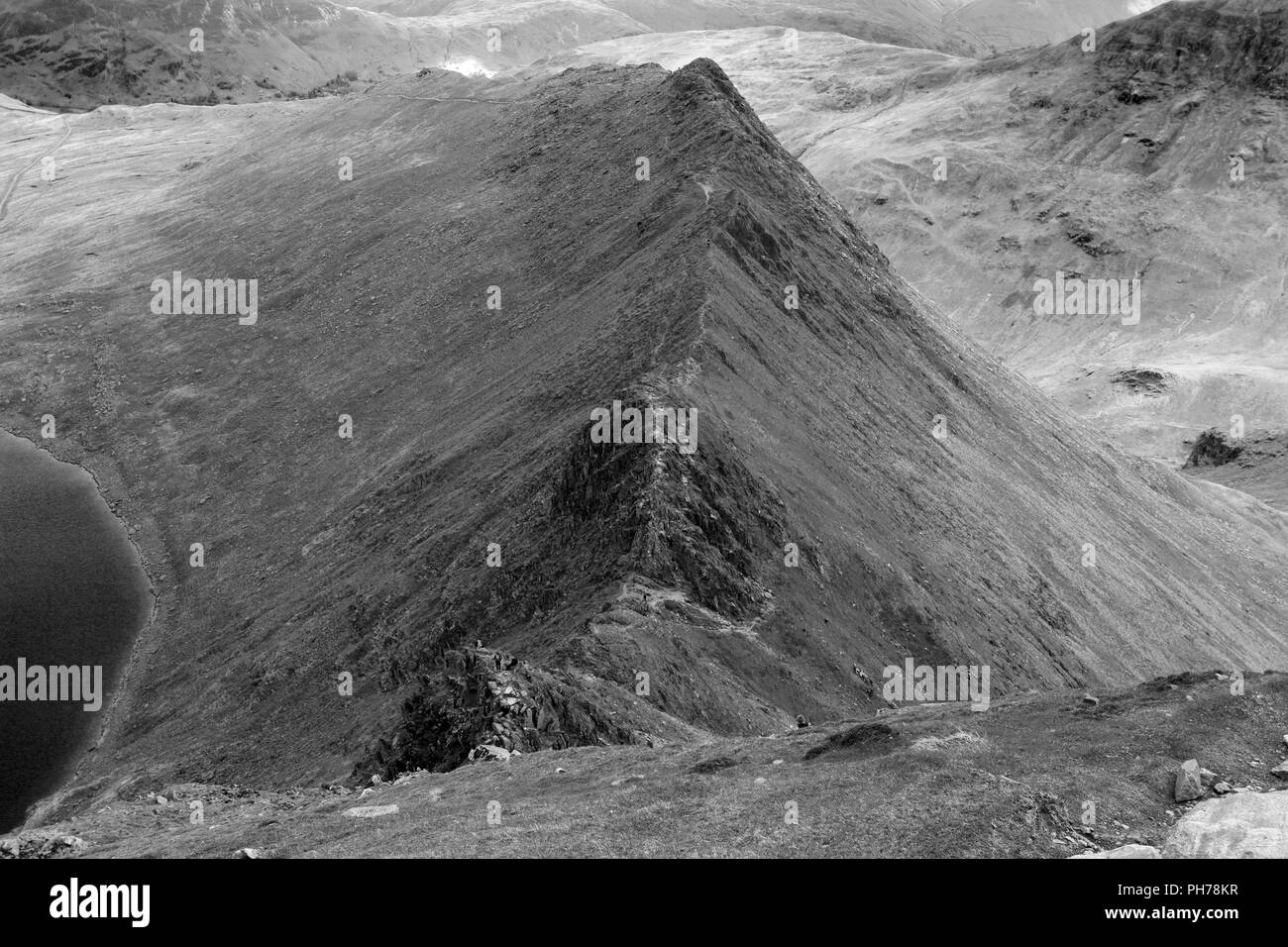 Striding Edge ridge on the way to Helvellyn fell, Lake District ...
