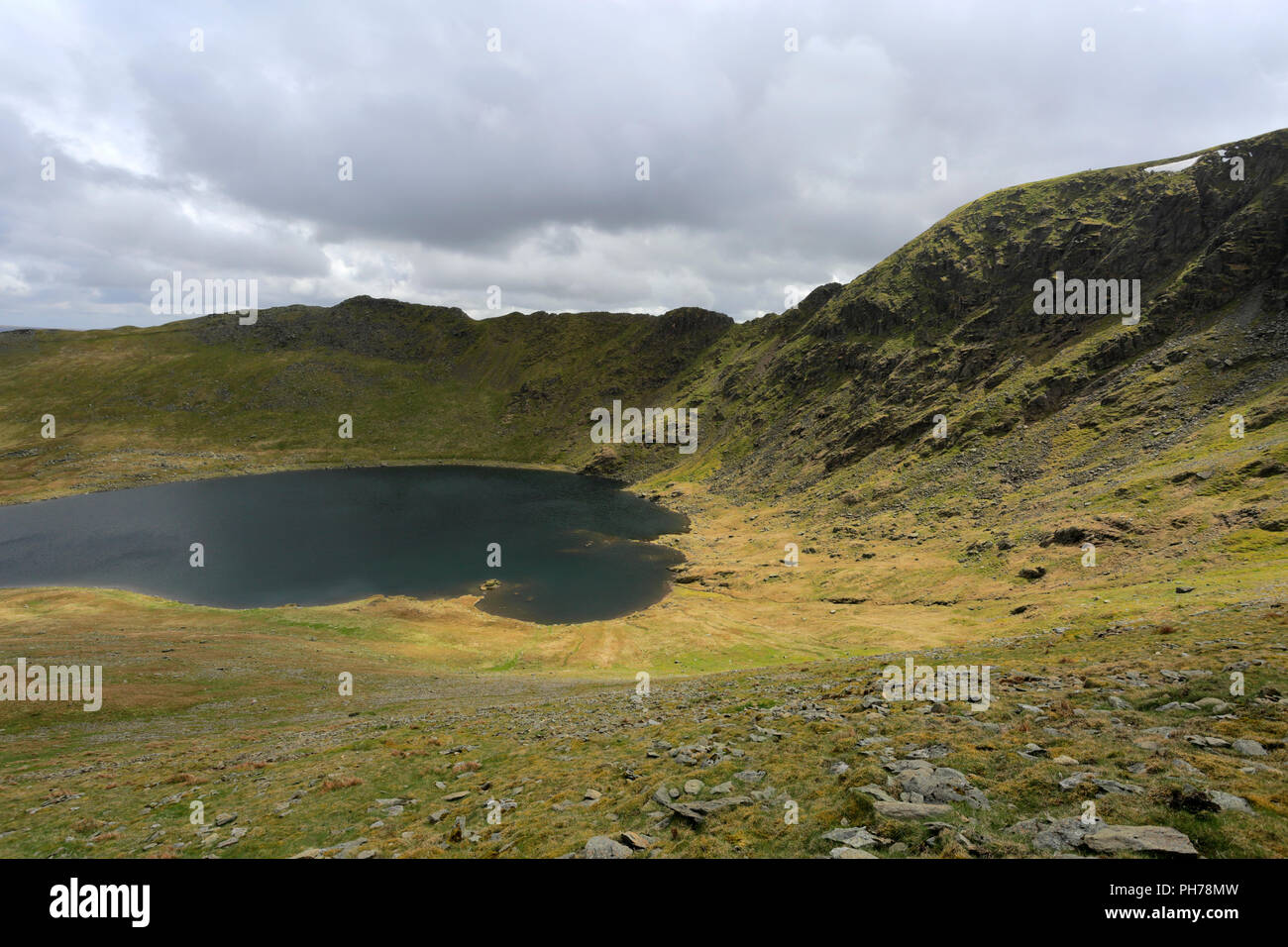 Striding Edge ridge on the way to Helvellyn fell, Lake District ...