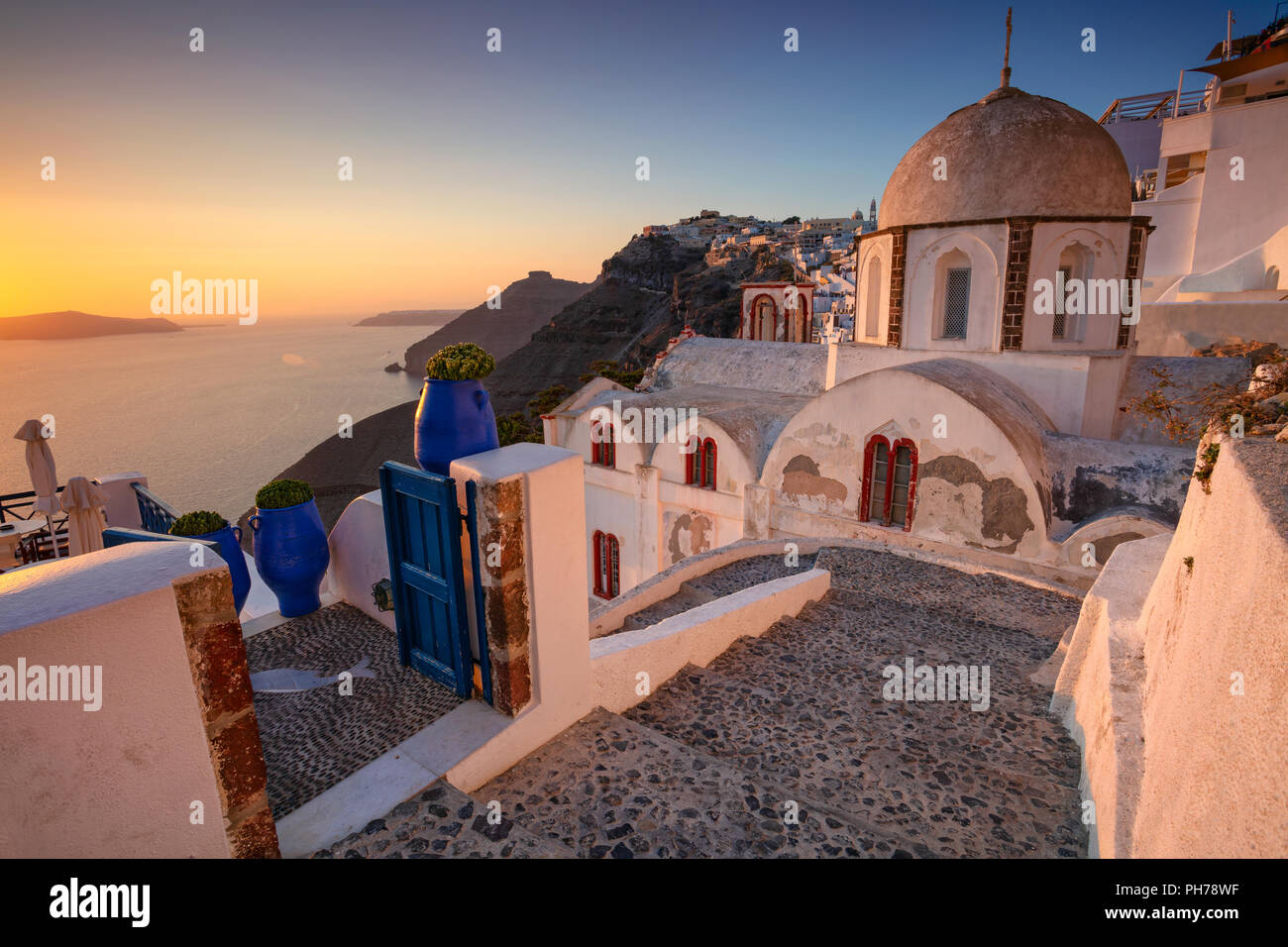 Thira, Santorini. Image of famous village Thira located at one of ...