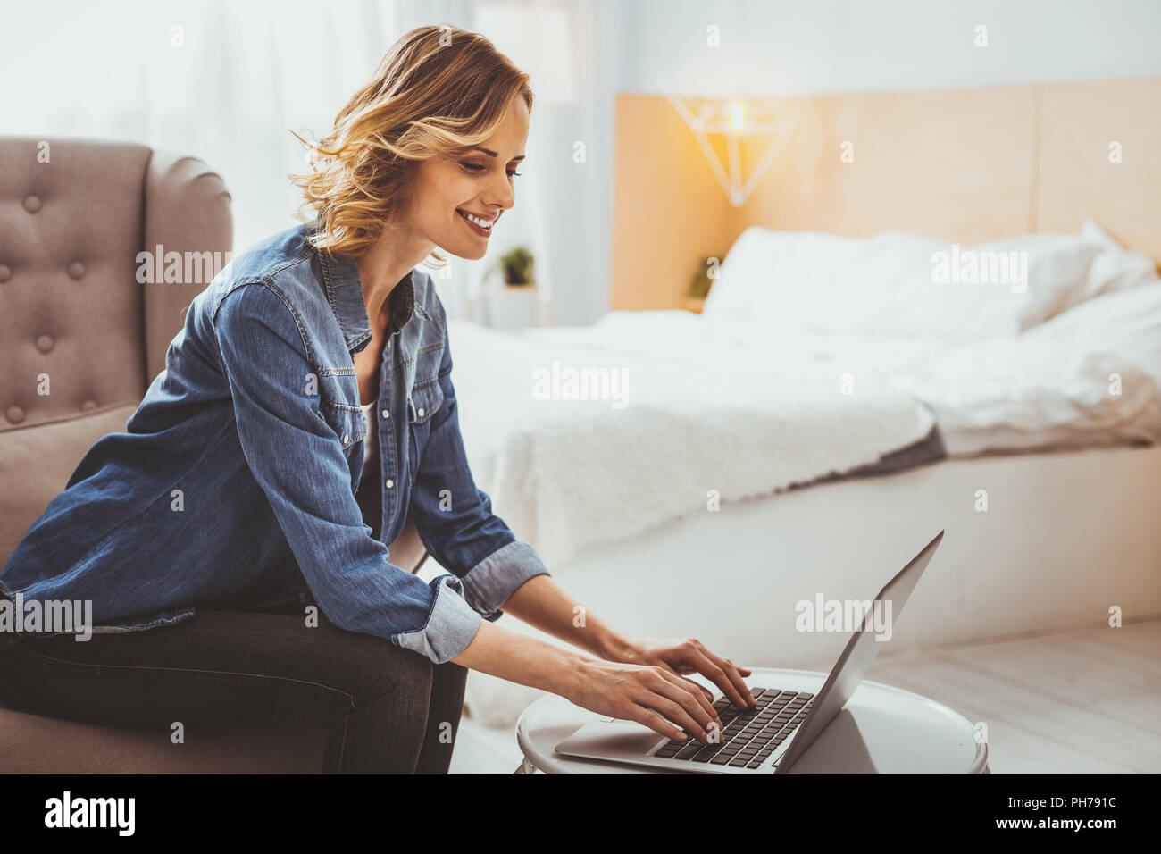 Amazing female person typing message Stock Photo - Alamy