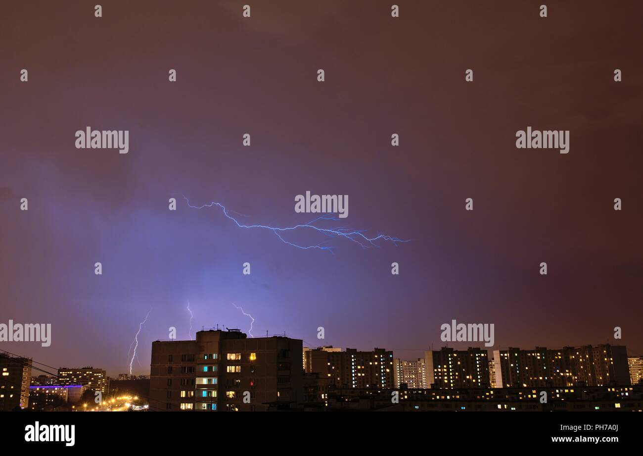 Moscow, Russia. 31 August 2018. Thunder and lightning hits Moscow ...