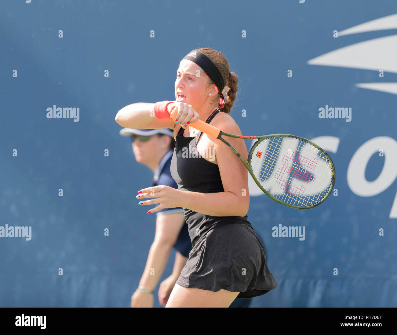 New York, NY - August 30, 2018: Jelena Ostapenko of Latvia returns ball ...