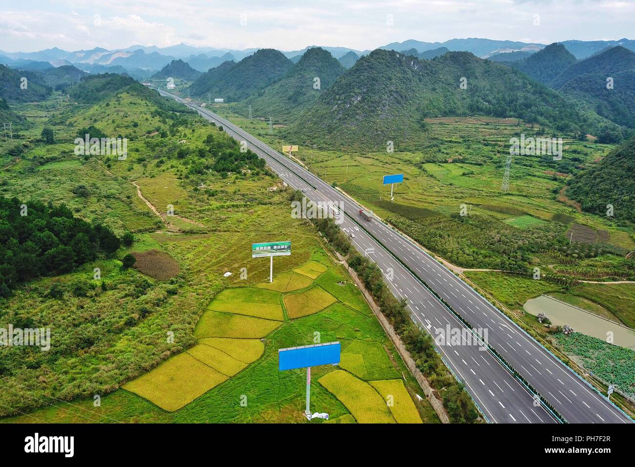 Zhenfeng. 30th Aug, 2018. Aerial photo taken on Aug. 30, 2018 shows the ...