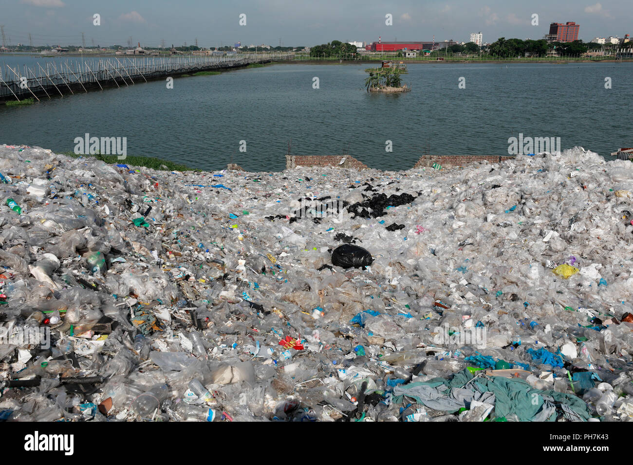 Dhaka, Bangladesh - August 31, 2018: Bunch of plastic materials dry ...