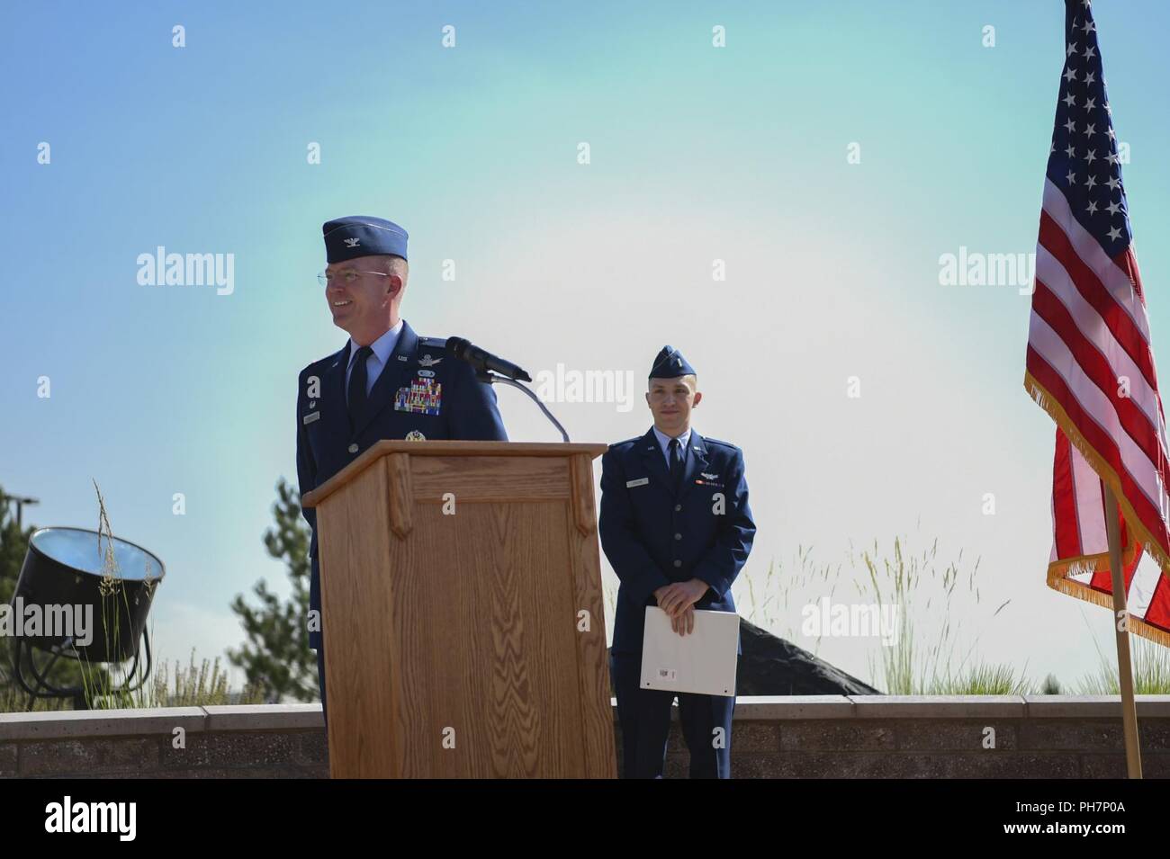 Col. Troy L. Endicott, 460th Space Wing commander, provides opening ...
