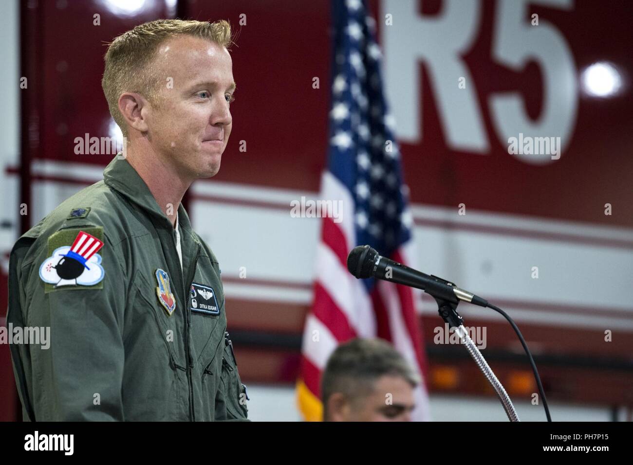 Lt. Col. Daniel Edgar, 598th Range Squadron outgoing commander, gives ...