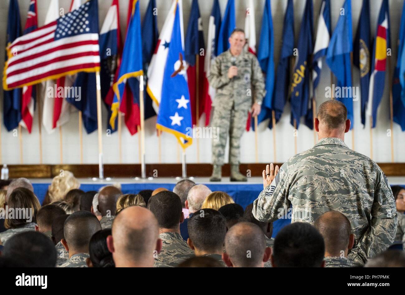 Chief Master Sgt. John Sawyer, 96th Operations Support Squadron, speaks to Air Force Chief of ...