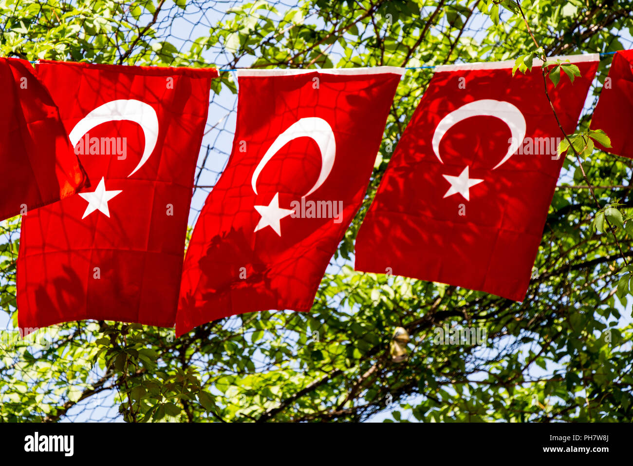 Turkish national flag in open air on a rope Stock Photo - Alamy