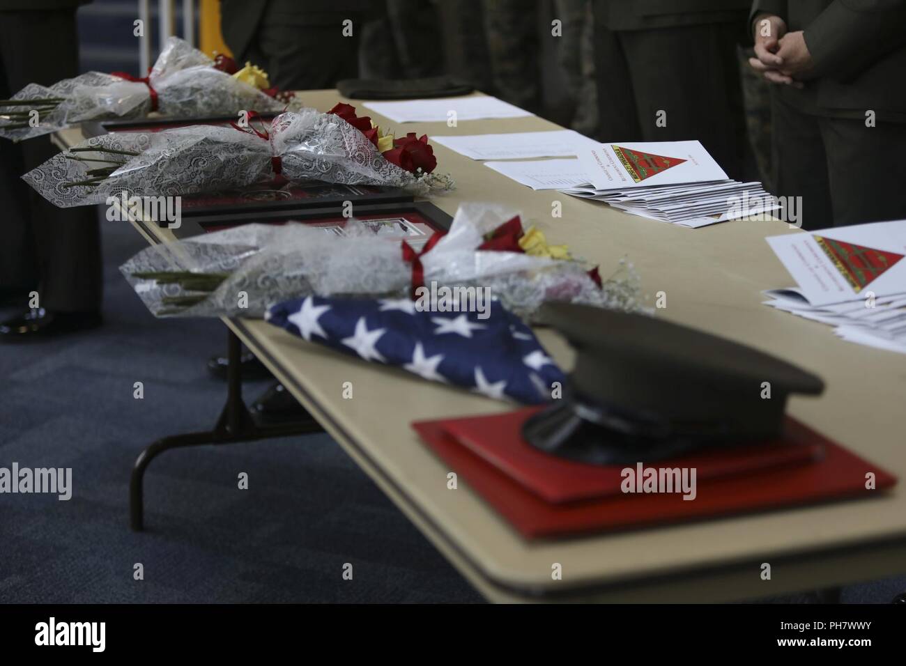 Awards and gifts are displayed during the Marine Aviation Training ...