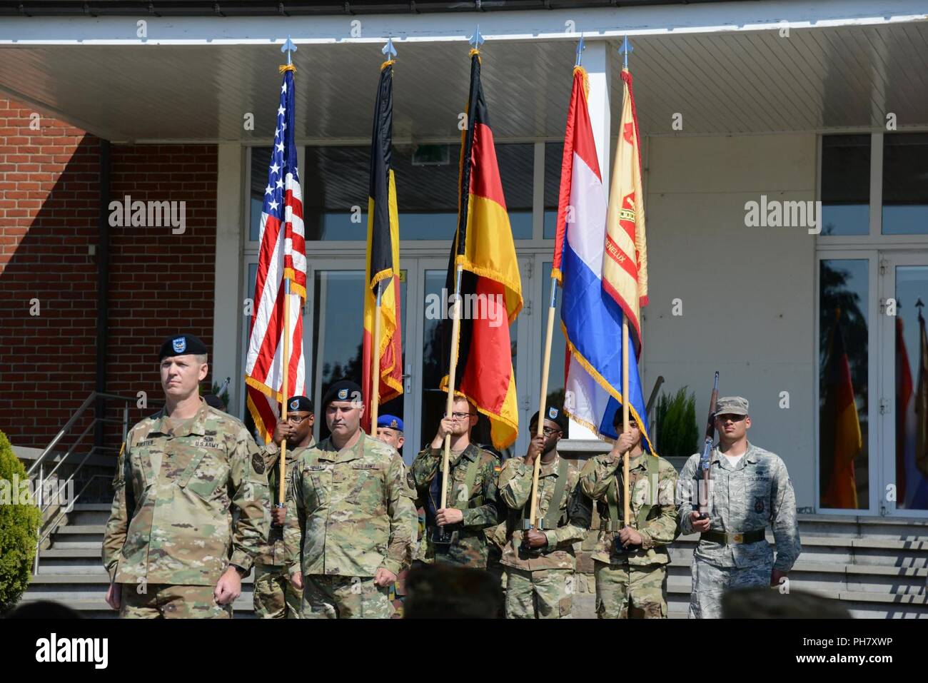 U.S. Army Col. Sean Hunt Kuester, incoming commander for U.S. Army Garrison Benelux, orders ...