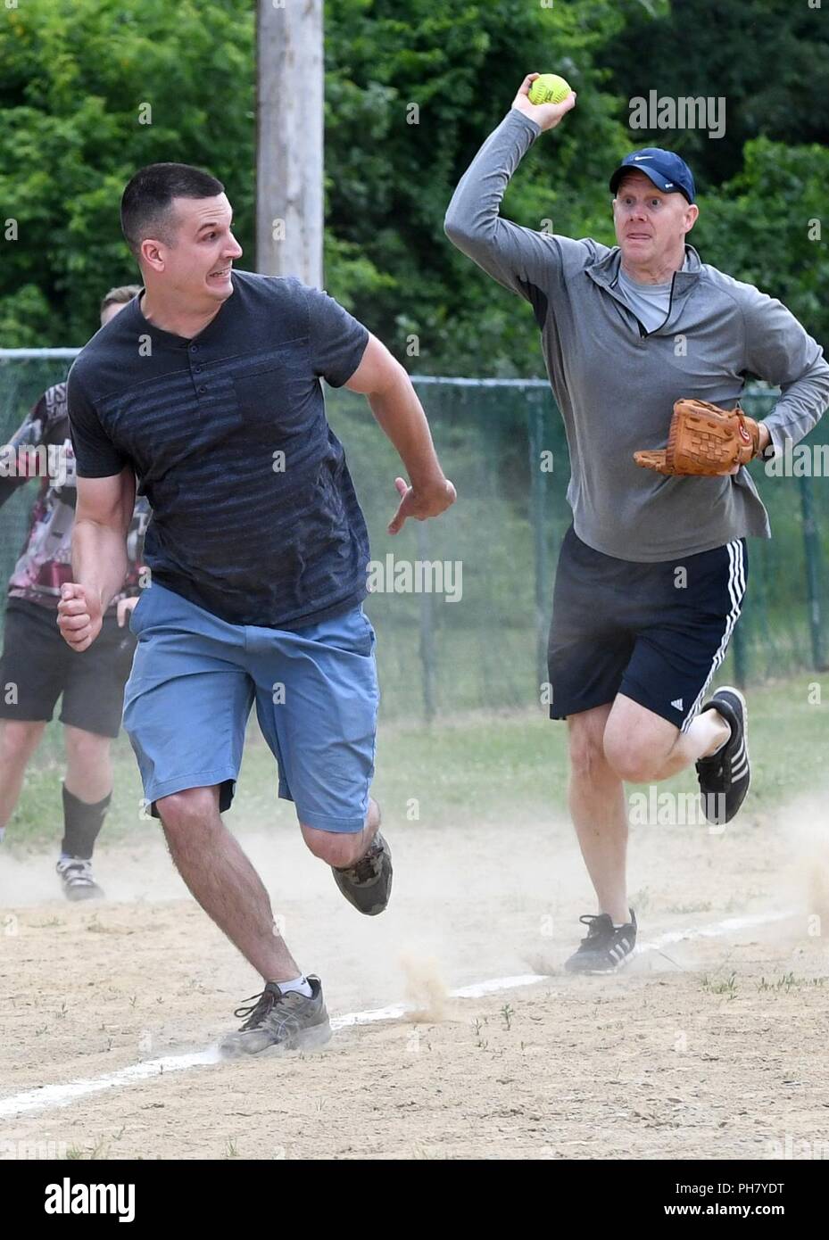 Lt. Col. Kenneth Ferland, 66th Air Base Group deputy commander, runs ...