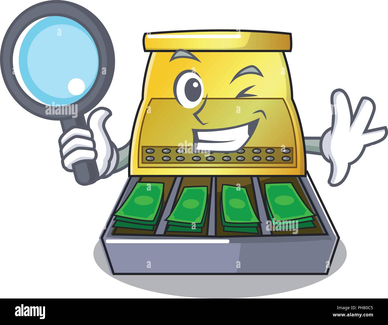 Detective cartoon vintage cash register front view vector illustration ...