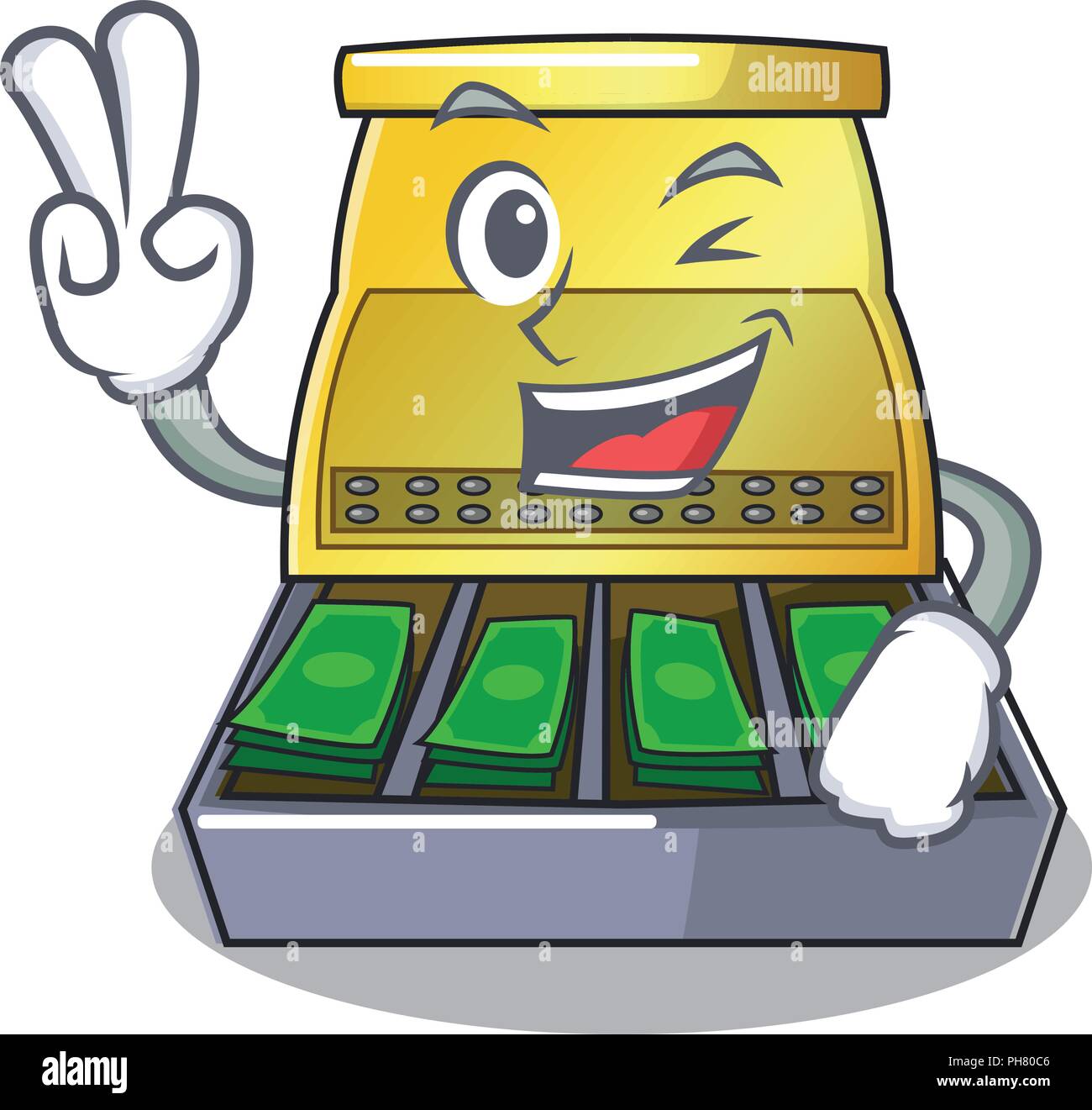 Two finger cartoon vintage cash register front view vector illustration ...
