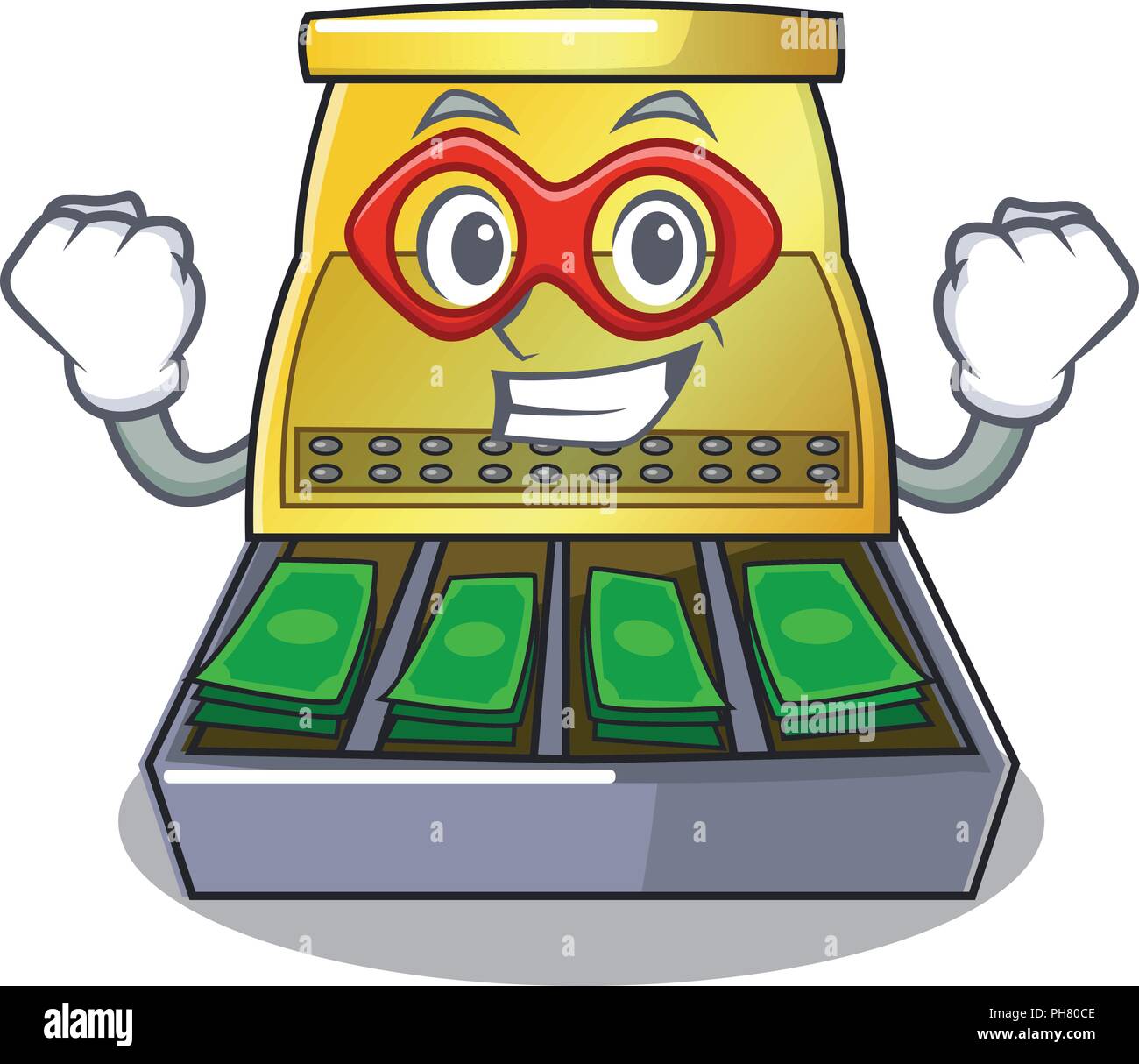 Super hero cartoon vintage cash register front view vector illustration ...