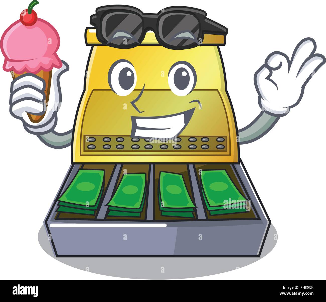 With ice cream cartoon vintage cash register front view vector ...