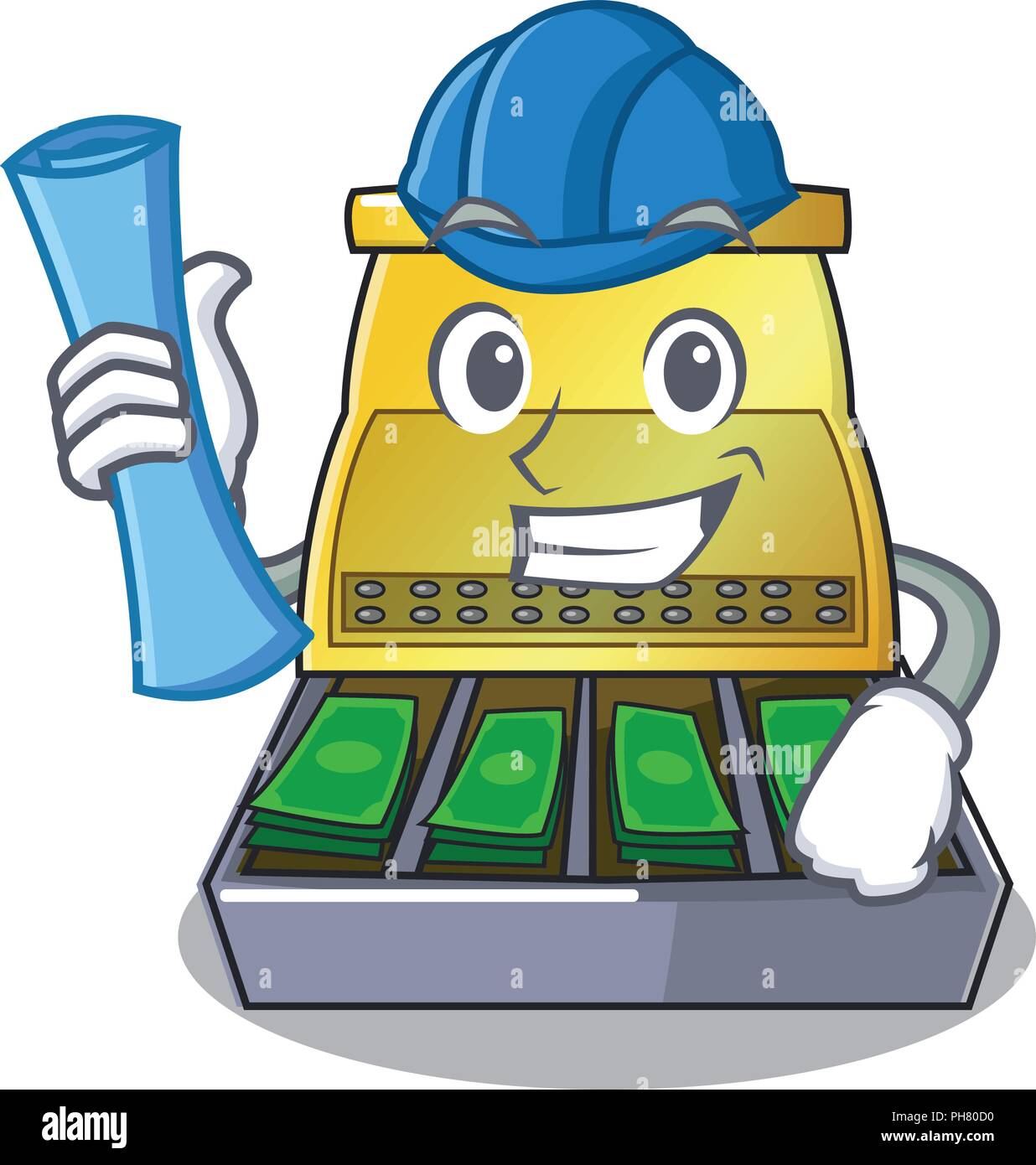 Architect cartoon vintage cash register front view vector illustration ...