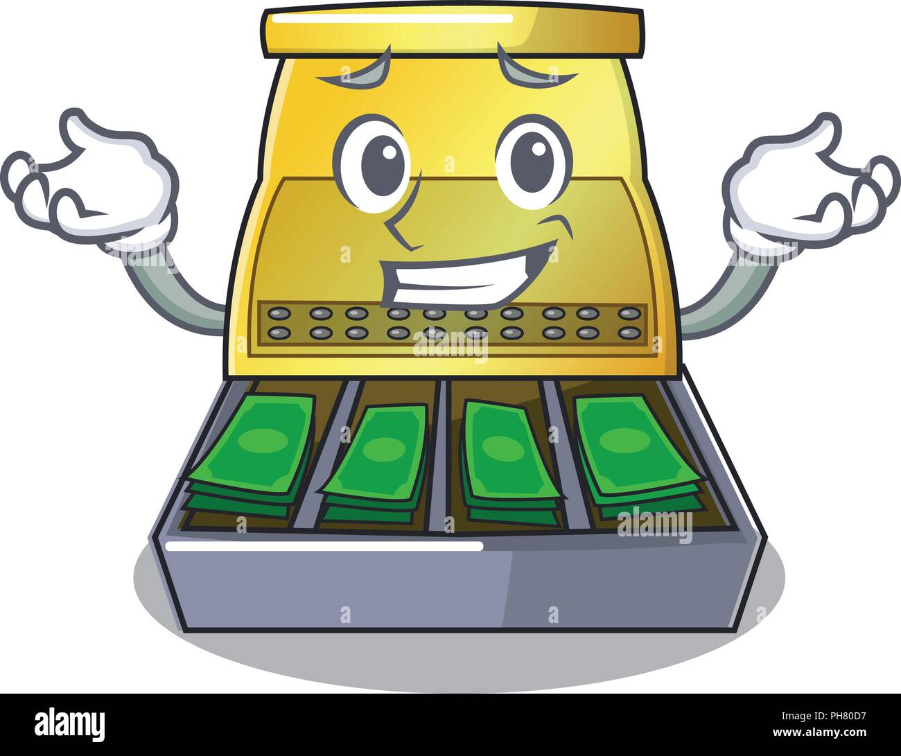 Grinning cartoon vintage cash register front view vector illustration ...