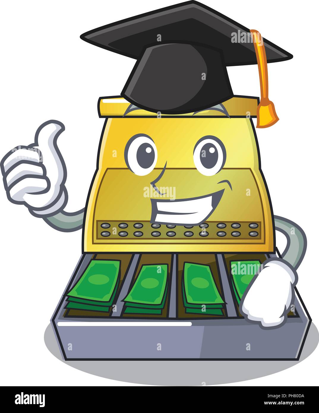 Graduation cartoon vintage cash register front view vector illustration ...