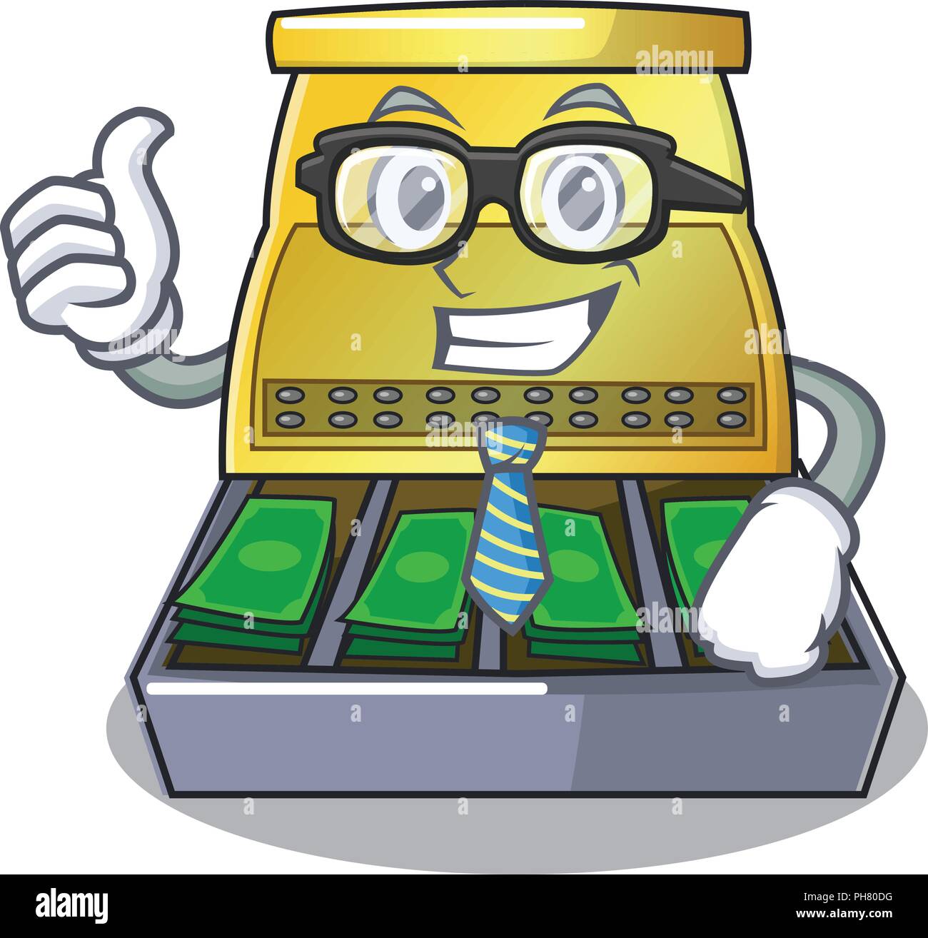 Businessman cartoon vintage cash register front view vector ...