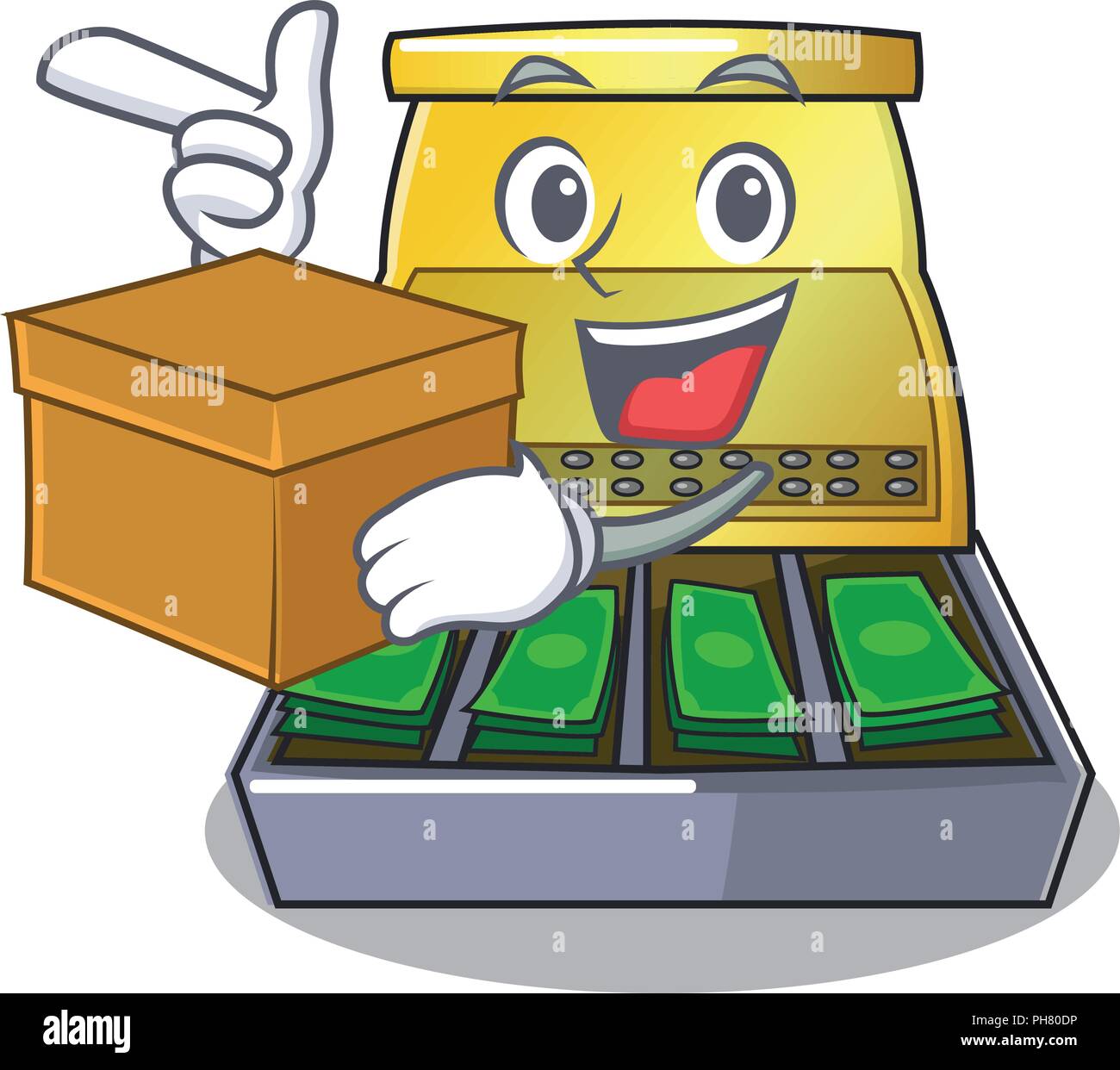 With box cartoon vintage cash register front view vector illustration ...