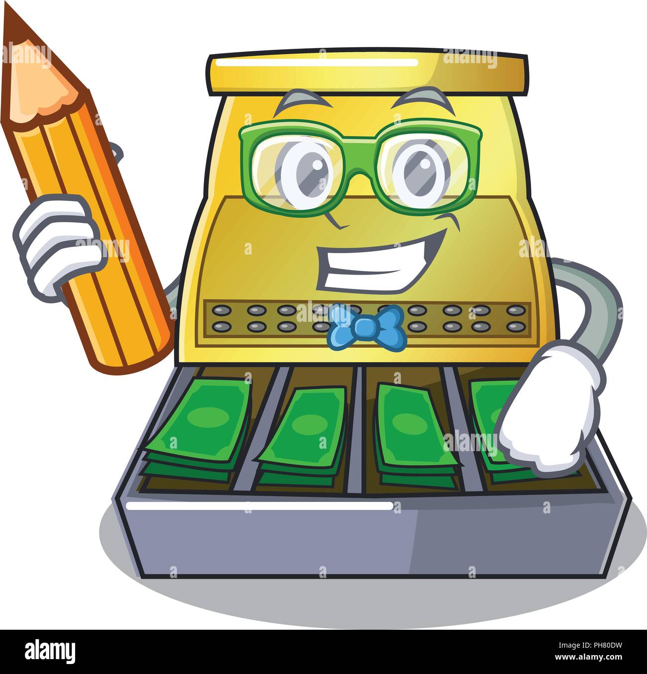 Student cartoon vintage cash register front view vector illustration ...