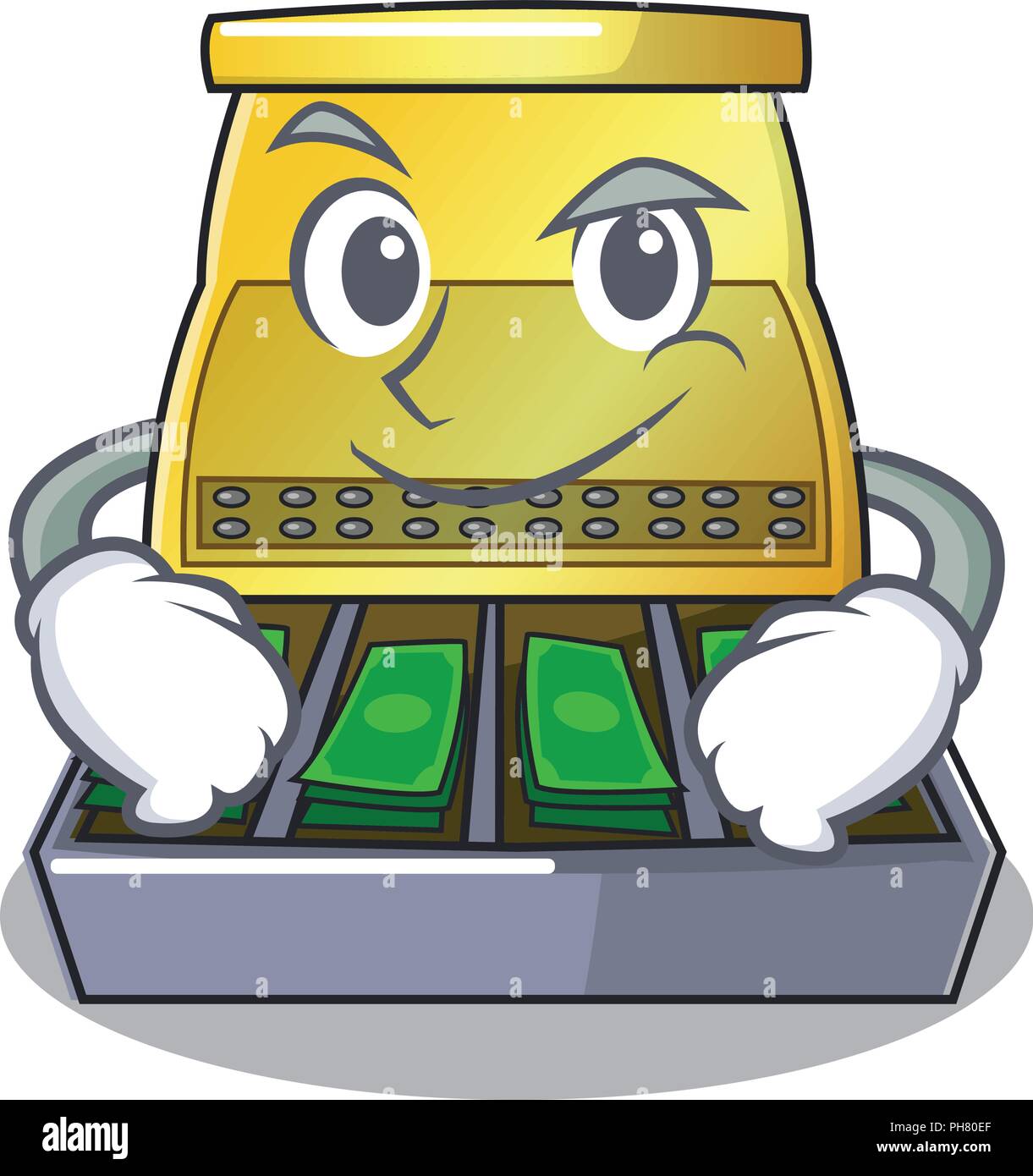 Smirking cartoon vintage cash register front view vector illustration ...