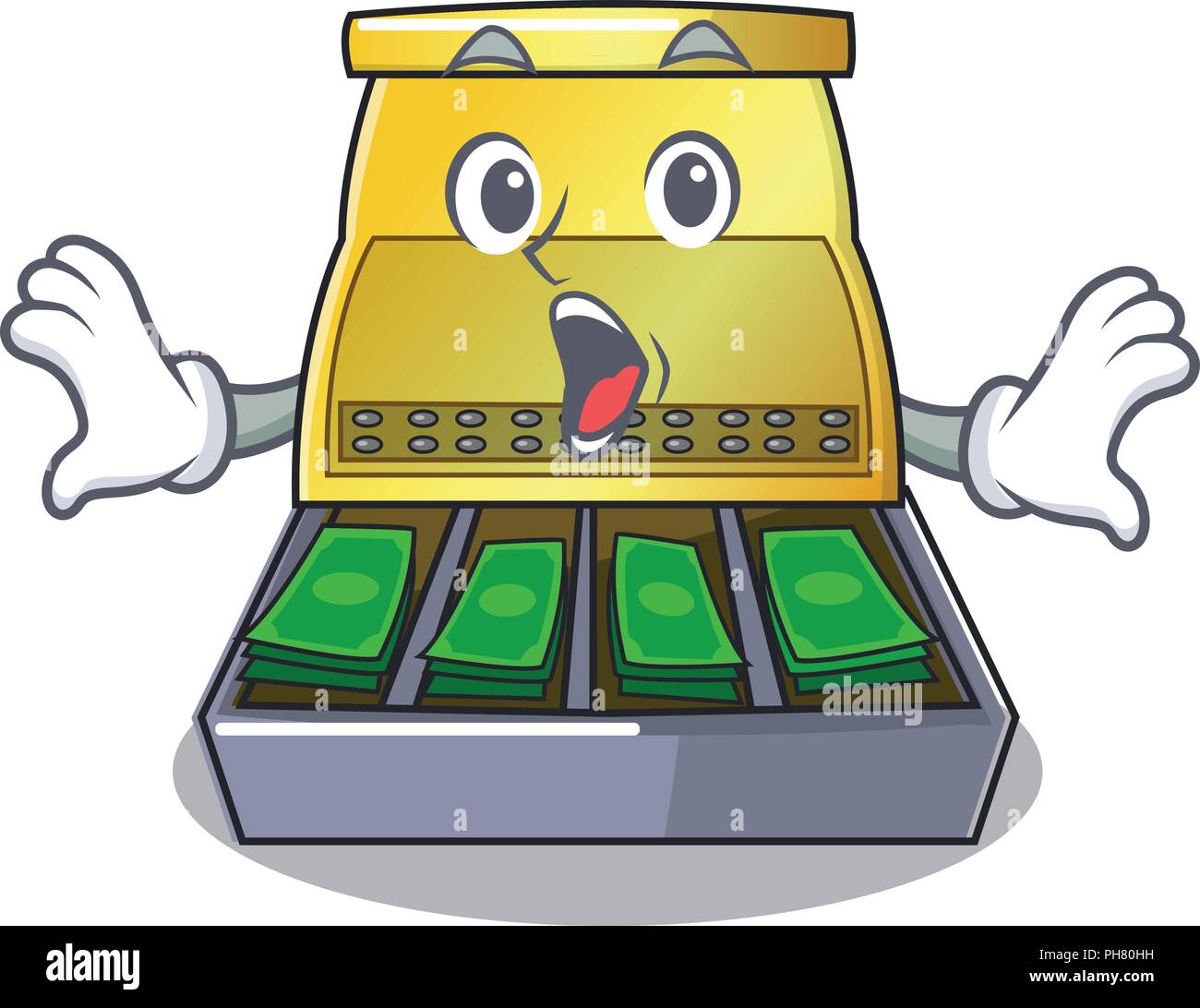 Surprised cash register with LCD display cartoon vector illustration ...