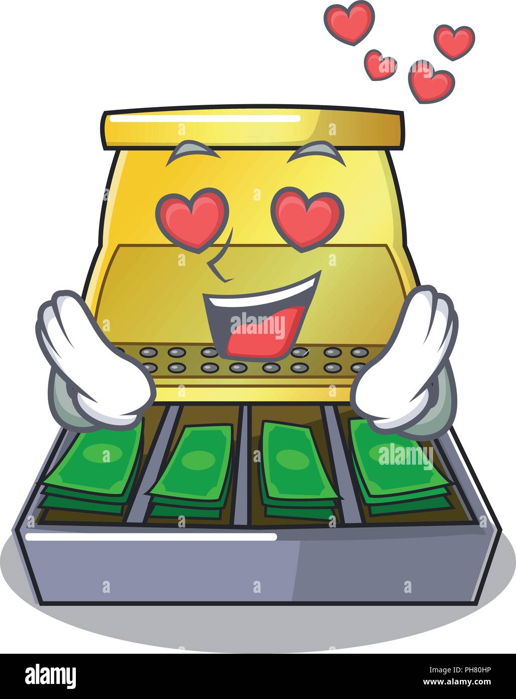 In love cash register with LCD display cartoon vector illustration ...