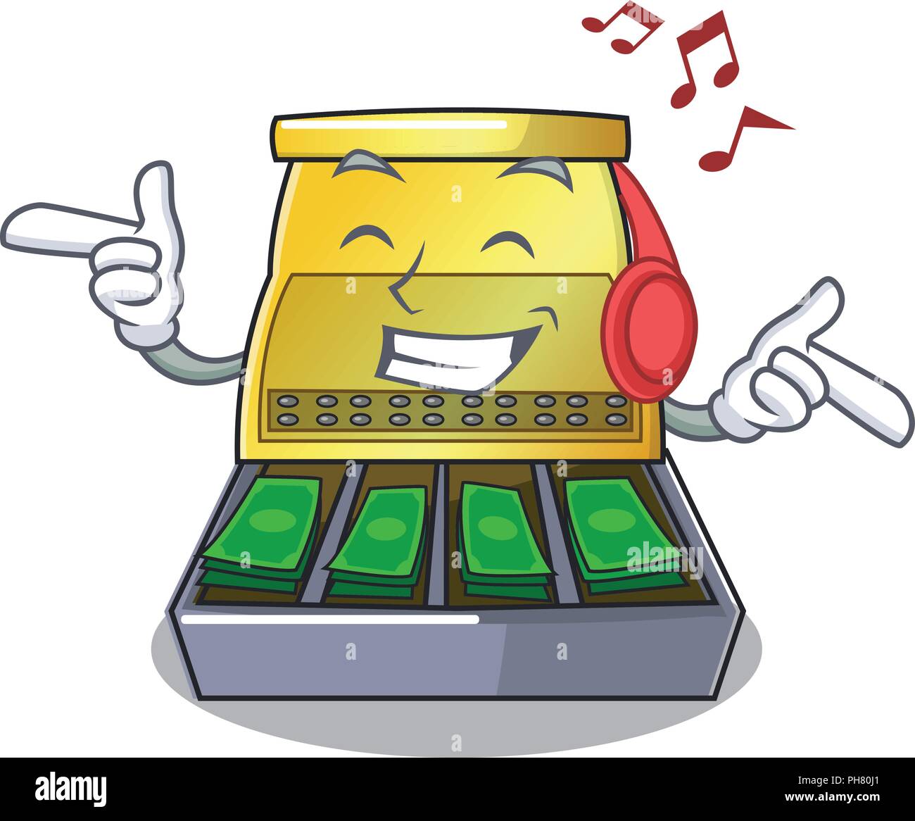 Listening music cash register with LCD display cartoon vector ...