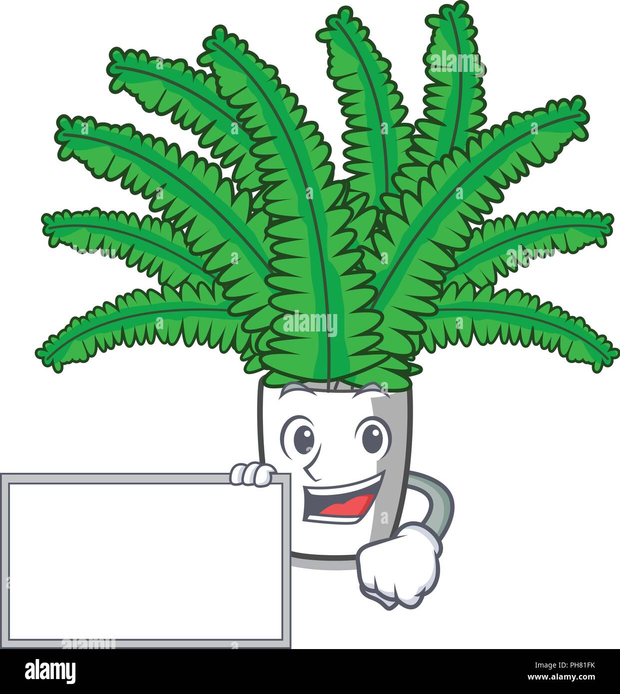 With board fern frond frame decoration on cartoon vector illustration ...