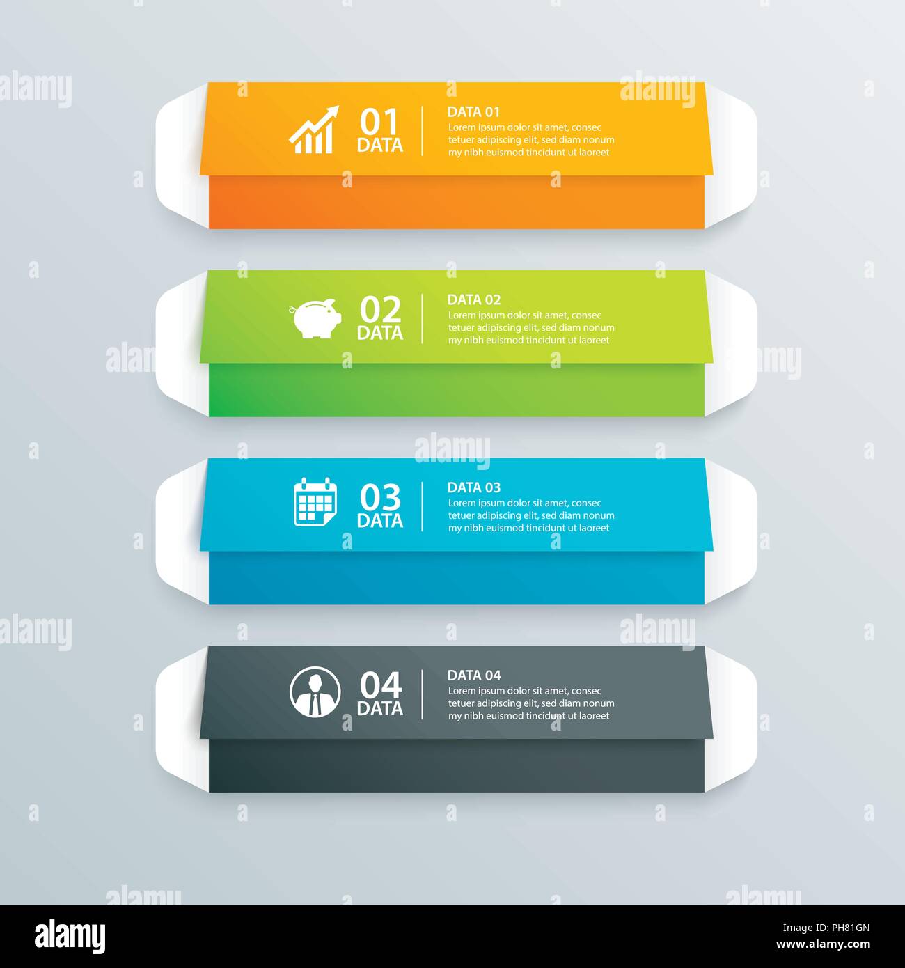 Infographics envelope tab paper index with 4 data template. Vector ...