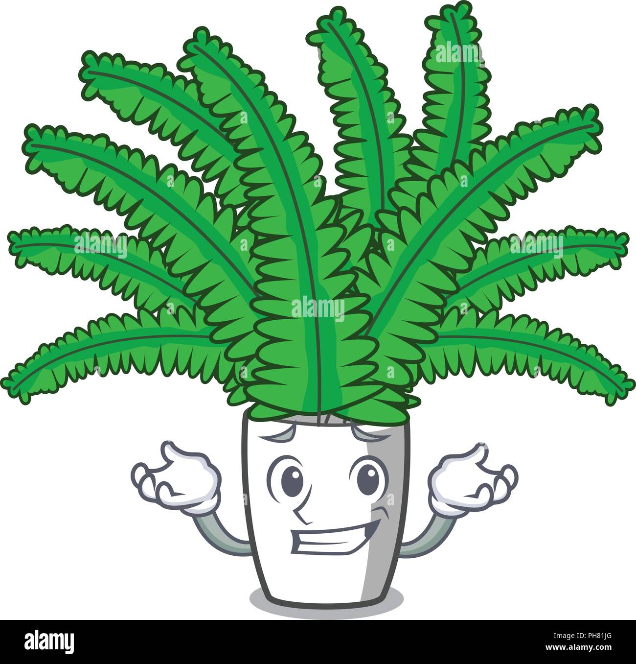 Grinning beautiful cartoon ferns in green foliage vector ilustration ...