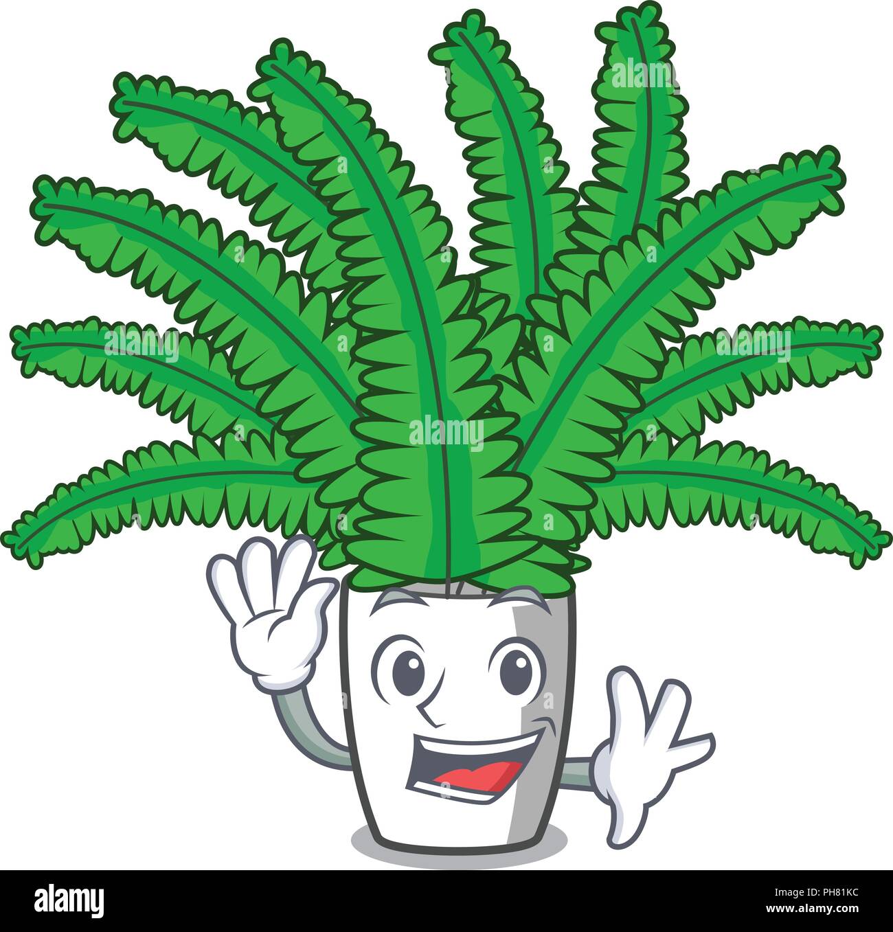 Waving beautiful cartoon ferns in green foliage vector ilustration ...
