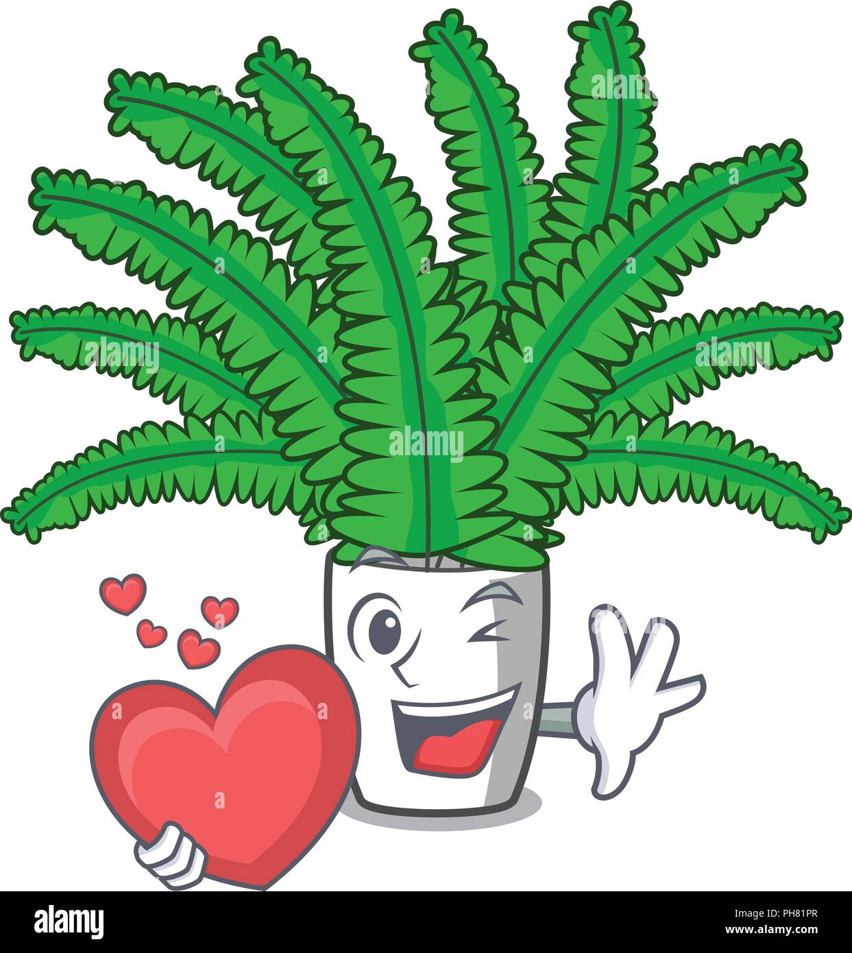 With heart cartoon natural green fern in the forest vector illusaration ...