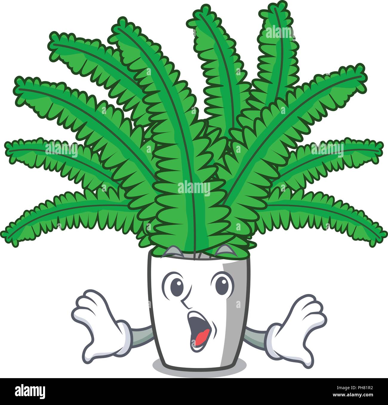Surprised cartoon natural green fern in the forest vector illusaration ...